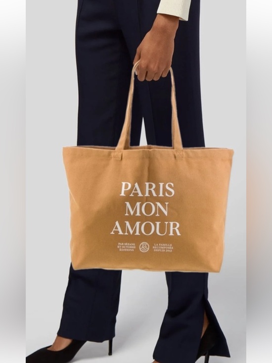 Sezane | Bags | Sezane Mustard Yellow Paris Mon Amour Canvas Tote ...